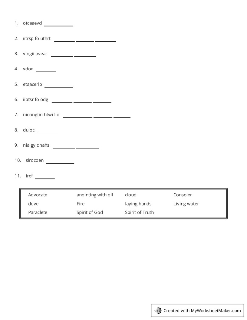 Names and Symbols of the Holy Spirit - My Worksheet Maker: Create Your ...