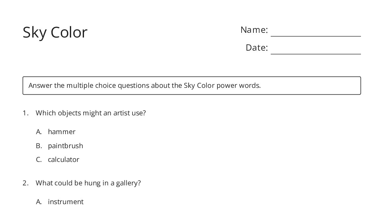 Sky Color - My Worksheet Maker: Create Your Own Worksheets