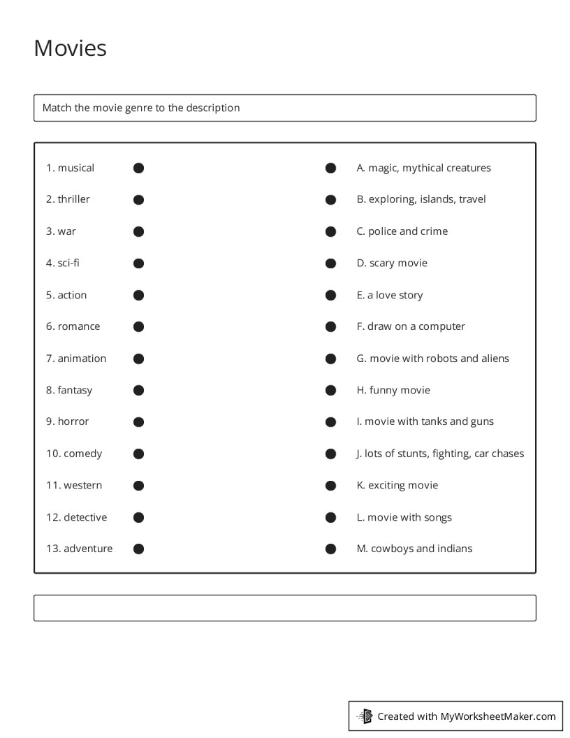Movies - My Worksheet Maker: Create Your Own Worksheets