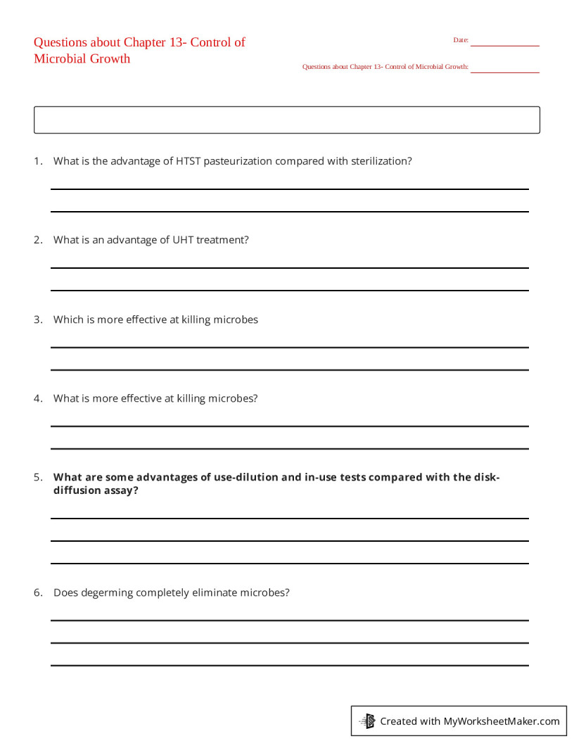 Questions about Chapter 13- Control of Microbial Growth - My Worksheet ...