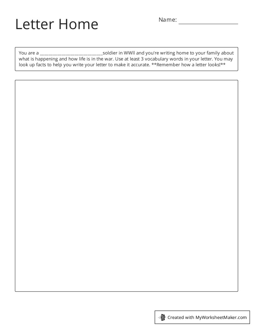 Letter Home - My Worksheet Maker: Create Your Own Worksheets