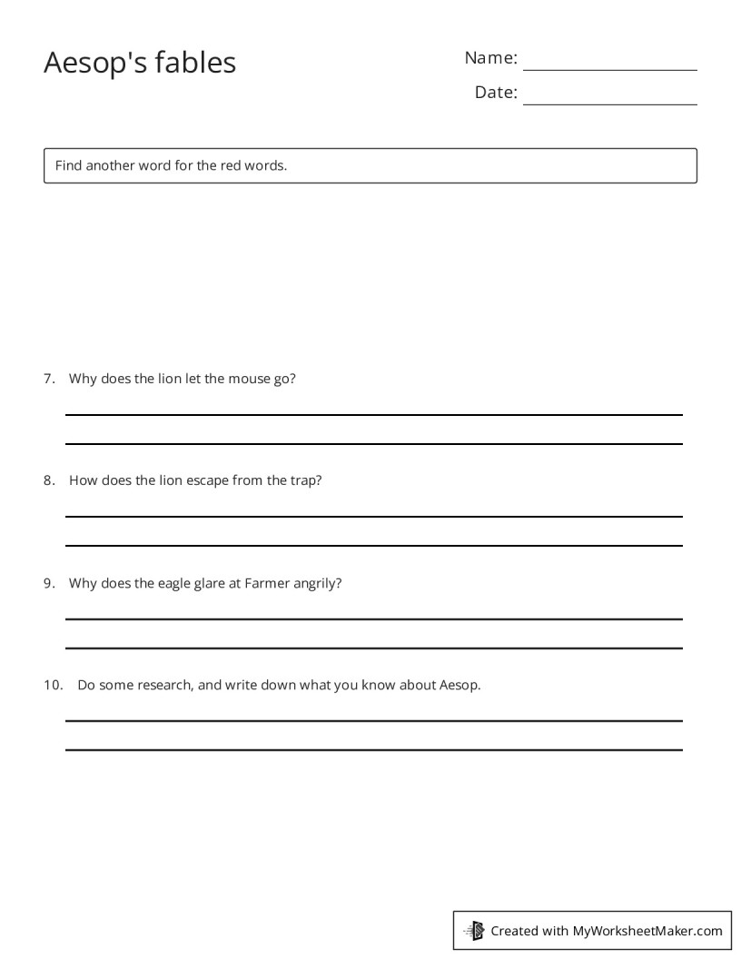 Aesop's fables - My Worksheet Maker: Create Your Own Worksheets
