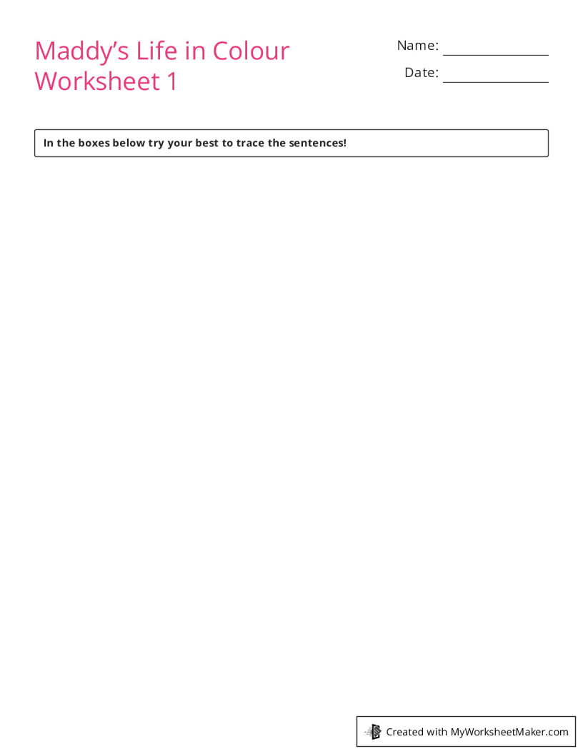 Maddy’s Life in Colour Worksheet 1 - My Worksheet Maker: Create Your ...