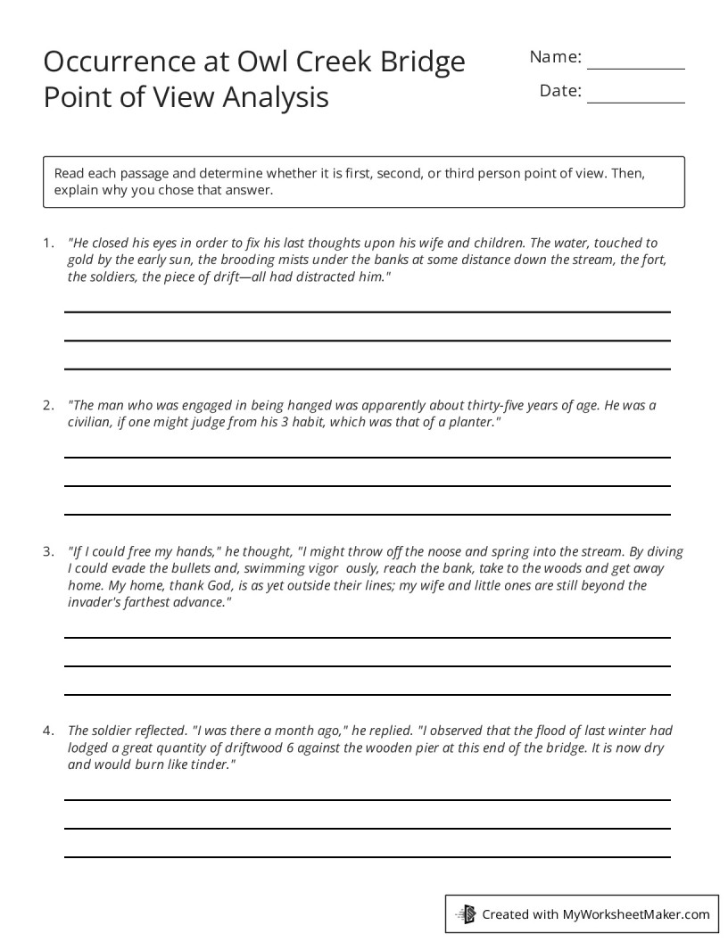 Occurrence at Owl Creek Bridge Point of View Analysis - My Worksheet ...
