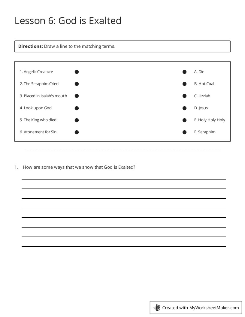 Lesson 6: God is Exalted - My Worksheet Maker: Create Your Own Worksheets
