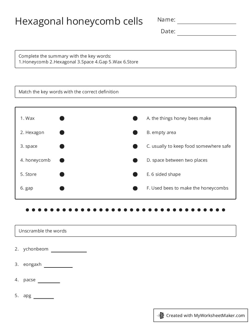 Hexagonal honeycomb cells - My Worksheet Maker: Create Your Own Worksheets