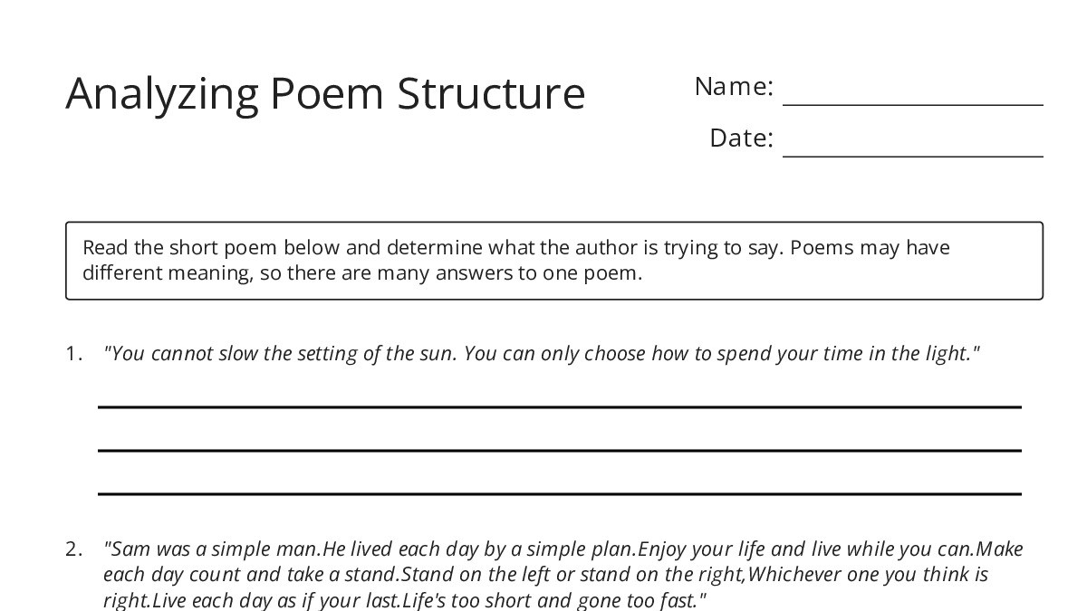 Analyzing Poem Structure - My Worksheet Maker: Create Your Own Worksheets