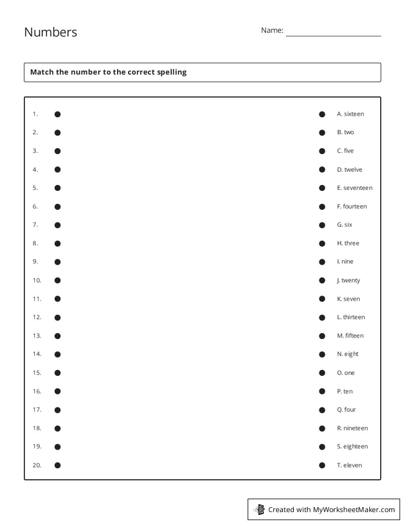 Numbers - My Worksheet Maker: Create Your Own Worksheets