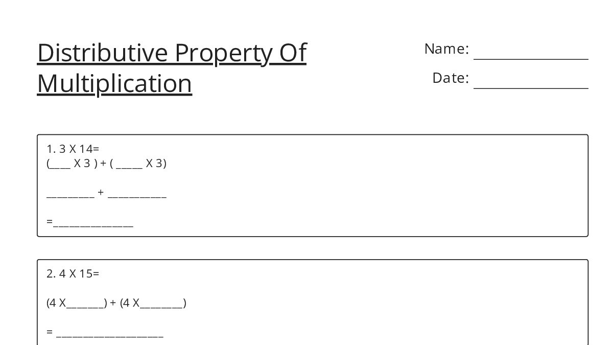 Distributive Property Of Multiplication - My Worksheet Maker: Create ...