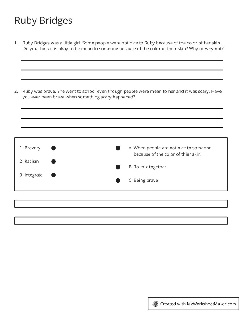 Ruby Bridges - My Worksheet Maker: Create Your Own Worksheets