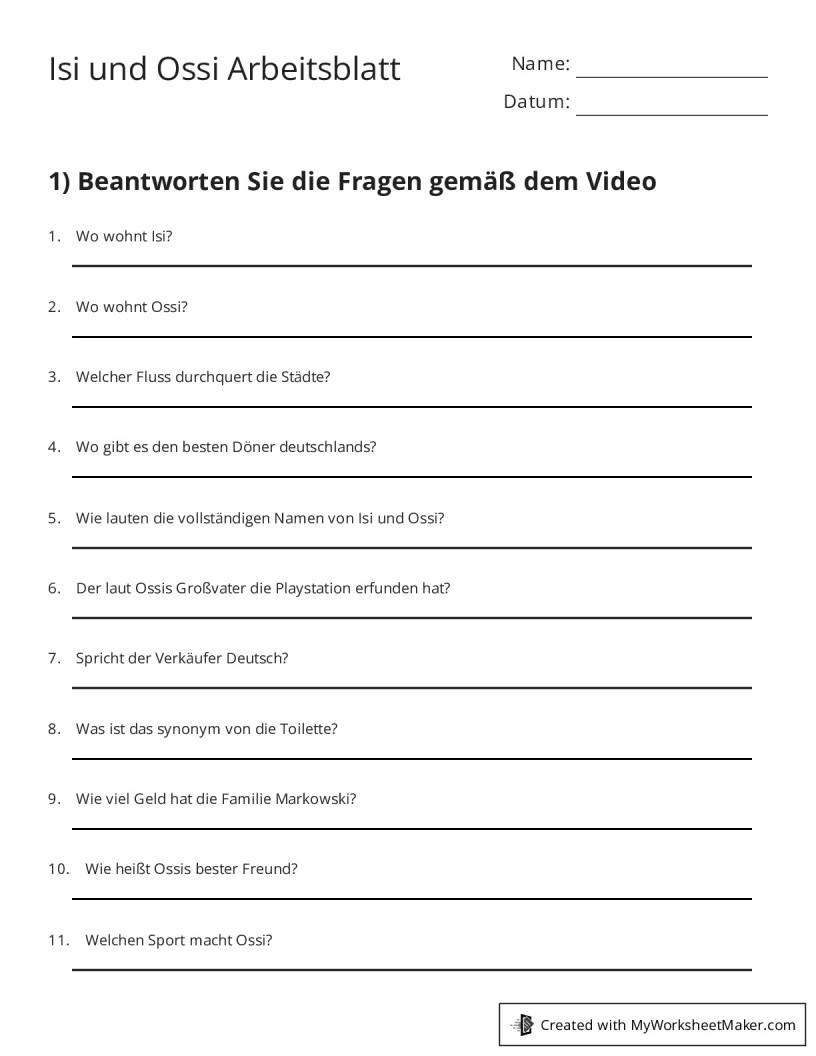 Isi und Ossi Arbeitsblatt - My Worksheet Maker: Create Your Own Worksheets