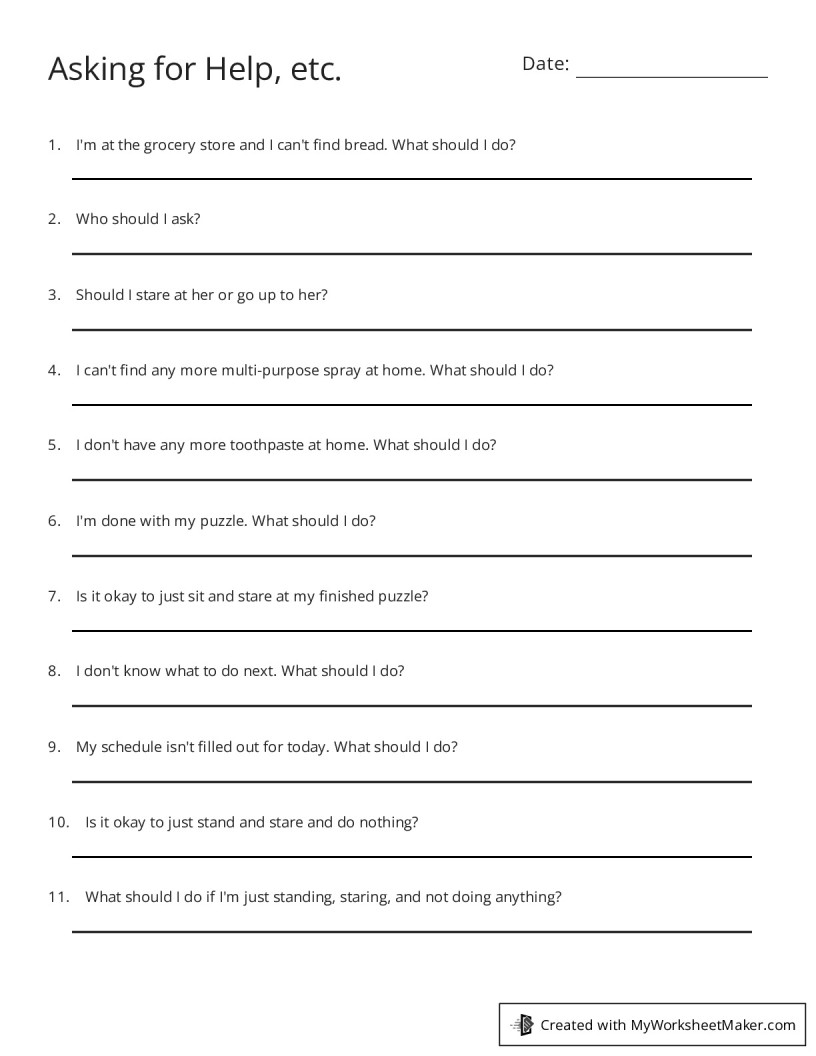 Asking for Help, etc. - My Worksheet Maker: Create Your Own Worksheets
