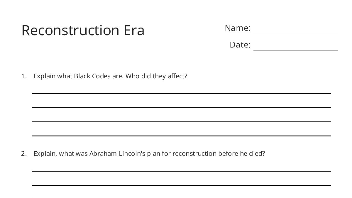 Reconstruction Era - My Worksheet Maker: Create Your Own Worksheets