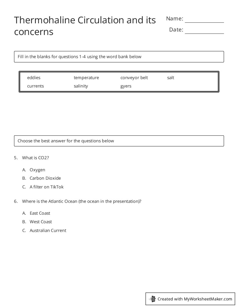 Thermohaline Circulation and its concerns - My Worksheet Maker: Create ...