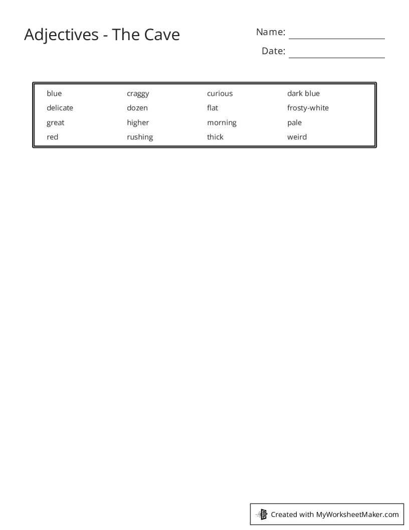 Adjectives - The Cave - My Worksheet Maker: Create Your Own Worksheets