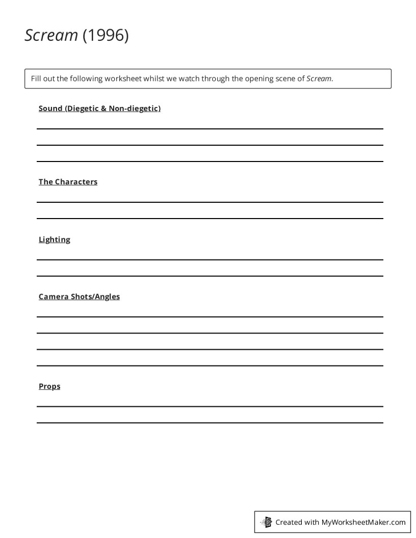 Scream (1996) - My Worksheet Maker: Create Your Own Worksheets