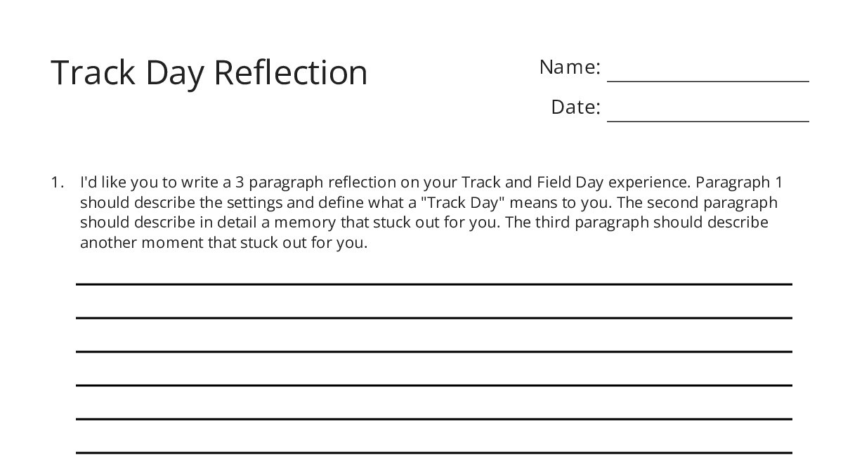 Track Day Reflection - My Worksheet Maker: Create Your Own Worksheets