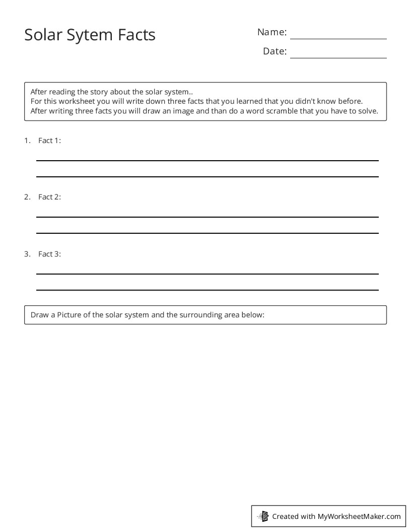 Solar Sytem Facts - My Worksheet Maker: Create Your Own Worksheets