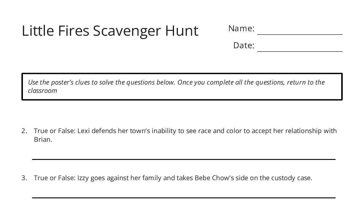 Little Fires Scavenger Hunt - My Worksheet Maker: Create Your Own ...