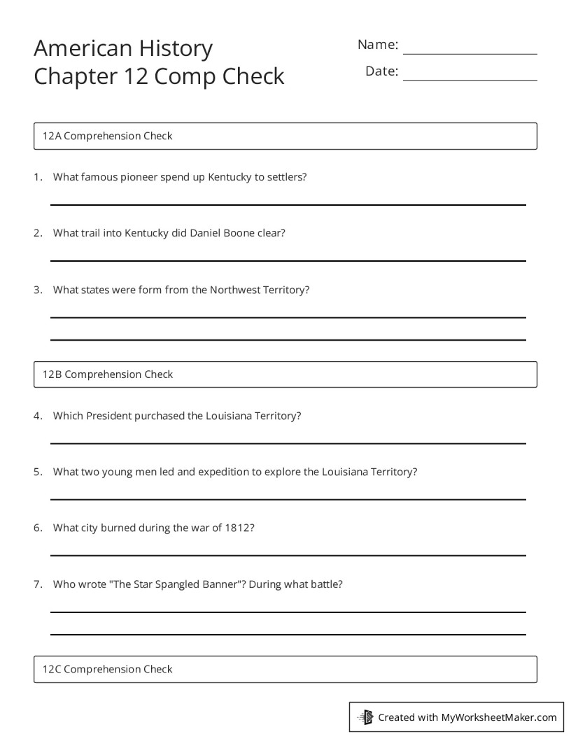 American History Chapter 12 Comp Check - My Worksheet Maker: Create ...