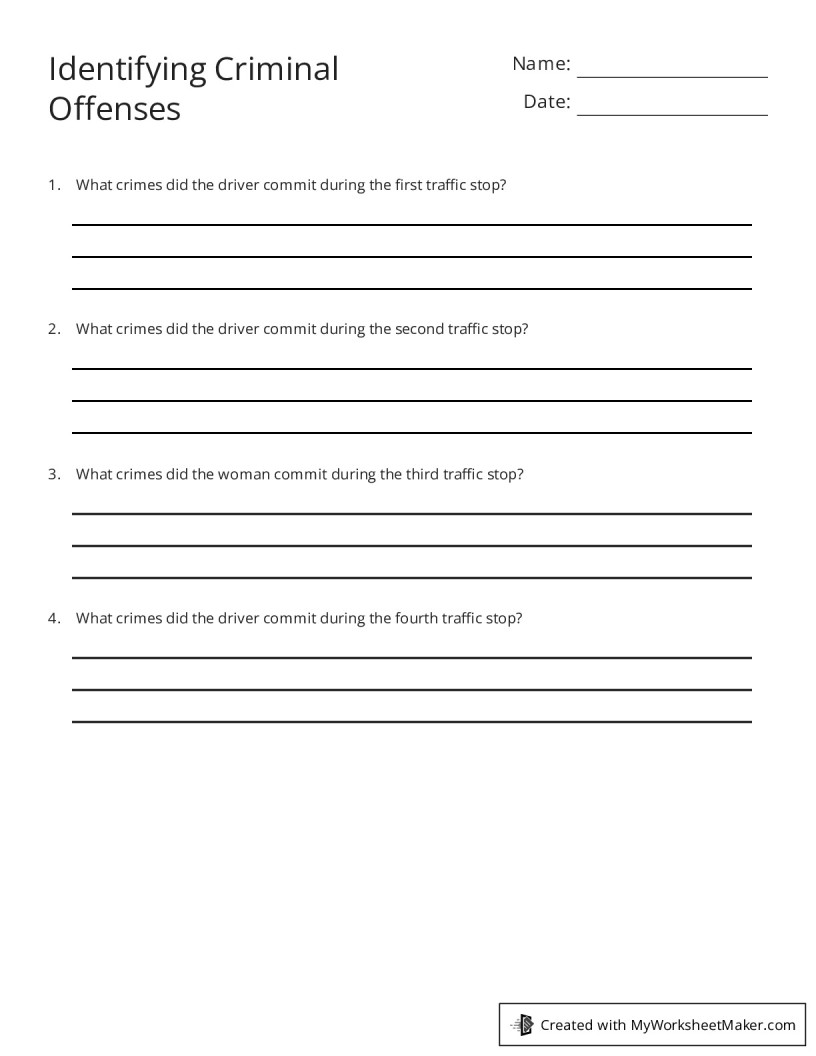 Identifying Criminal Offenses - My Worksheet Maker: Create Your Own ...