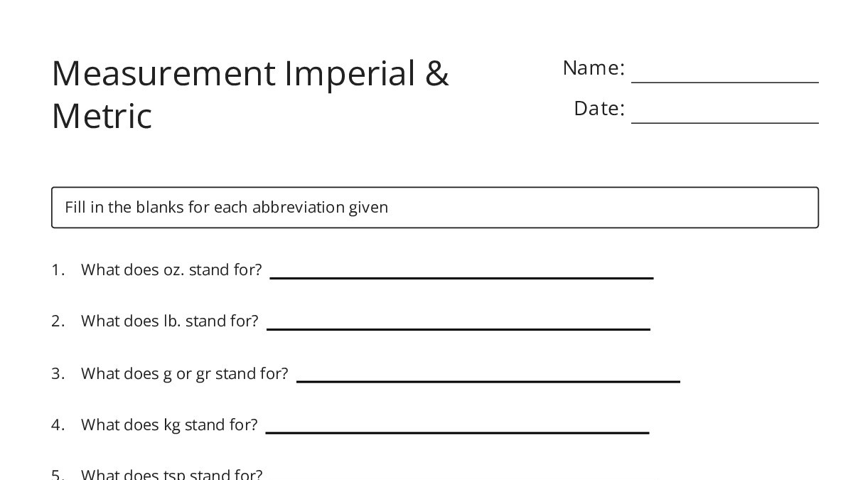 Measurement Imperial & Metric - My Worksheet Maker: Create Your Own ...