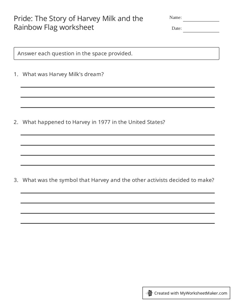 Pride: The Story of Harvey Milk and the Rainbow Flag worksheet - My ...