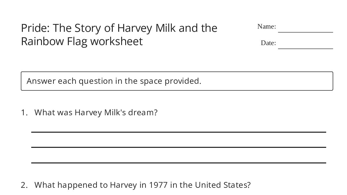 Pride: The Story of Harvey Milk and the Rainbow Flag worksheet - My ...
