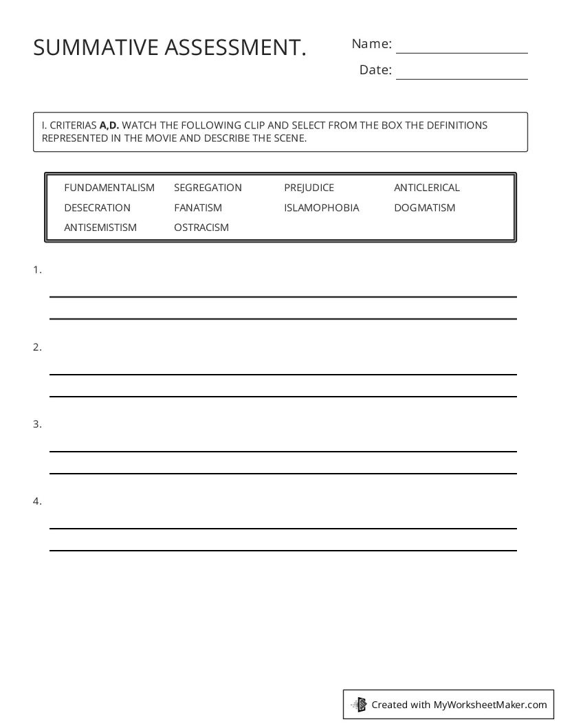 SUMMATIVE ASSESSMENT. - My Worksheet Maker: Create Your Own Worksheets