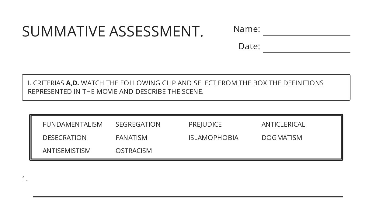 SUMMATIVE ASSESSMENT. - My Worksheet Maker: Create Your Own Worksheets