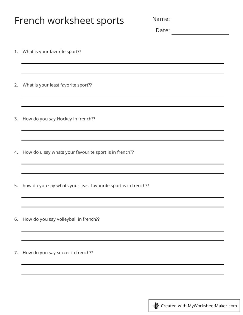 French worksheet sports - My Worksheet Maker: Create Your Own Worksheets