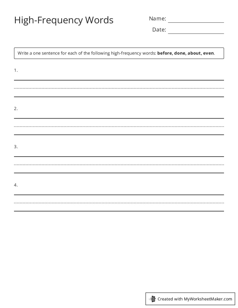 High-Frequency Words - My Worksheet Maker: Create Your Own Worksheets