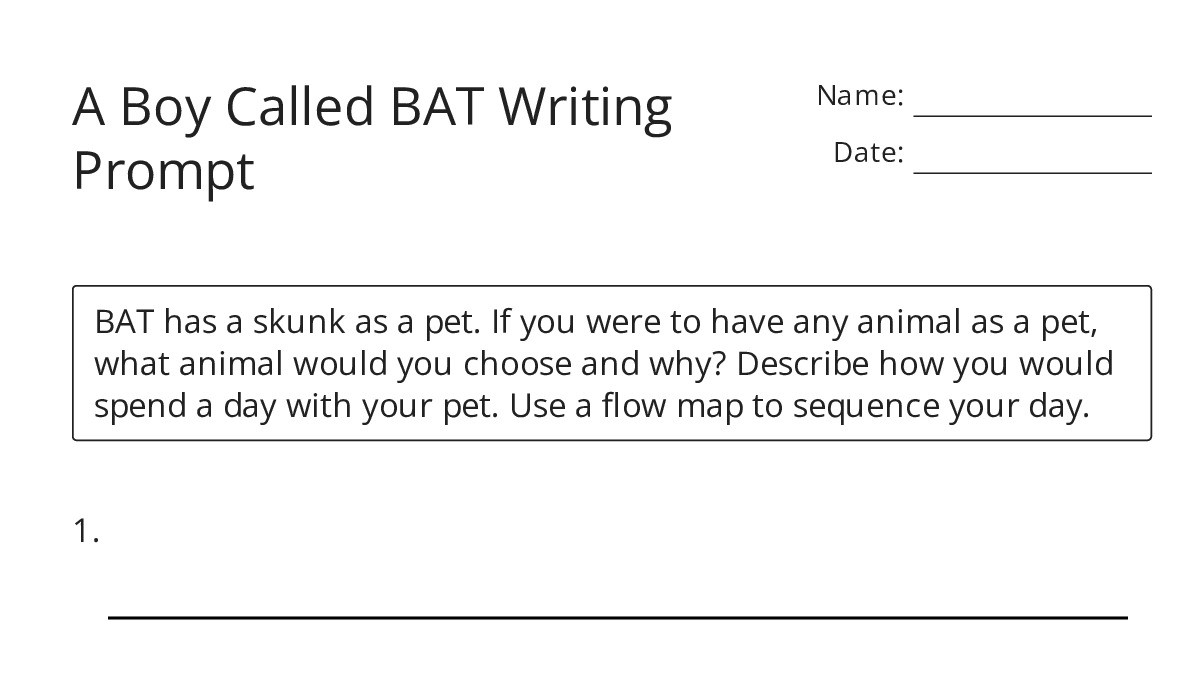 A Boy Called BAT Writing Prompt - My Worksheet Maker: Create Your Own ...