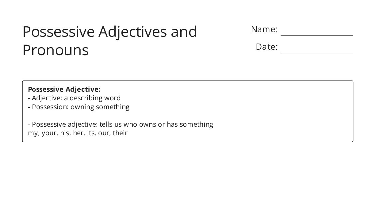 Possessive Adjectives and Pronouns - My Worksheet Maker: Create Your ...