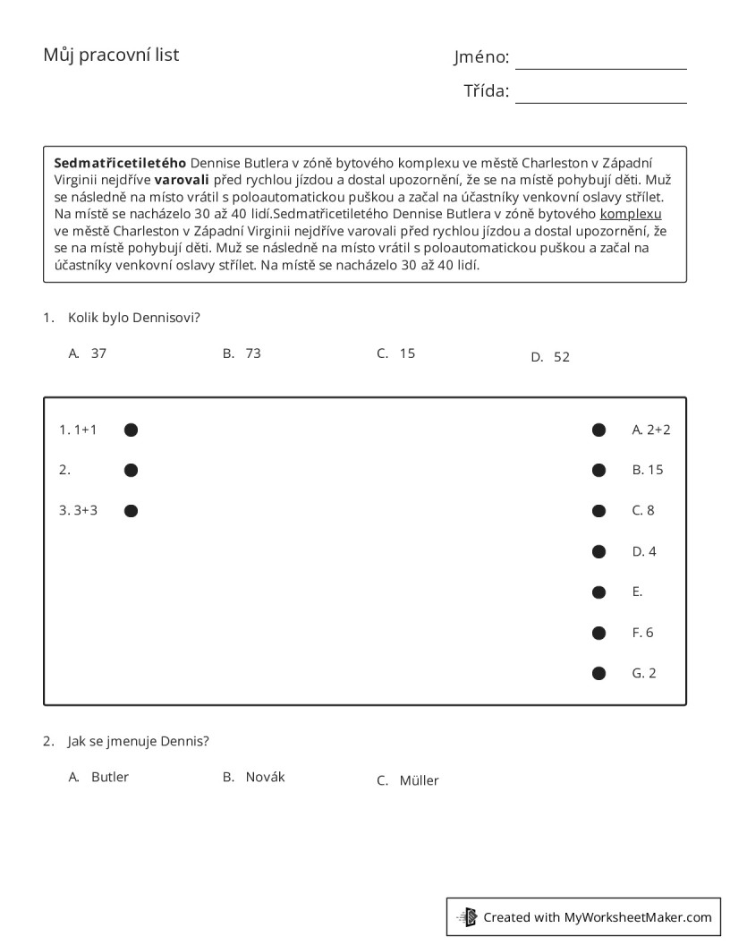 Můj pracovní list - My Worksheet Maker: Create Your Own Worksheets