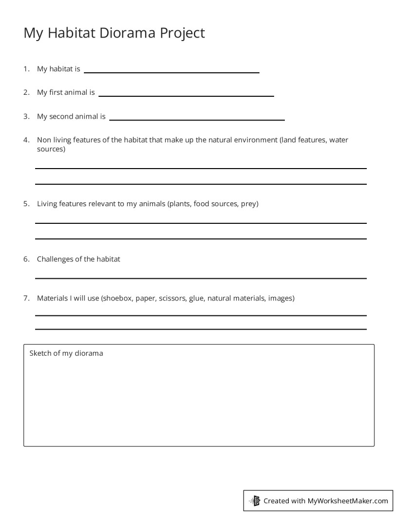 My Habitat Diorama Project - My Worksheet Maker: Create Your Own Worksheets