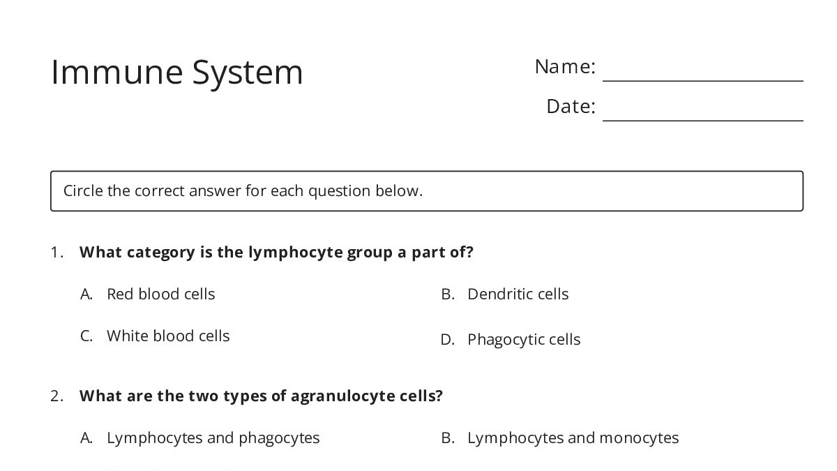 Immune System - My Worksheet Maker: Create Your Own Worksheets