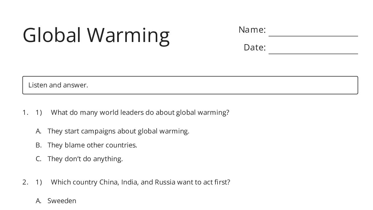 Global Warming - My Worksheet Maker: Create Your Own Worksheets