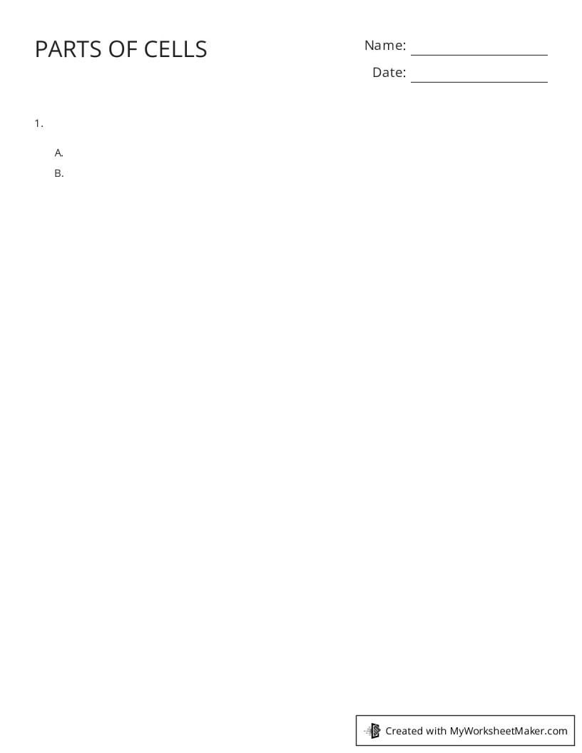 PARTS OF CELLS - My Worksheet Maker: Create Your Own Worksheets