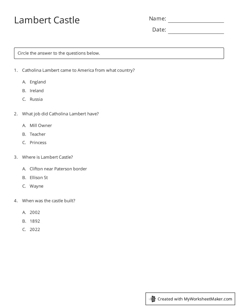 Lambert Castle - My Worksheet Maker: Create Your Own Worksheets