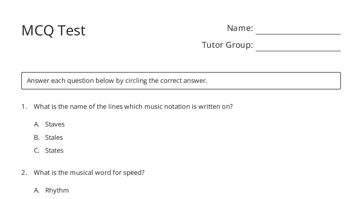 MCQ Test - My Worksheet Maker: Create Your Own Worksheets