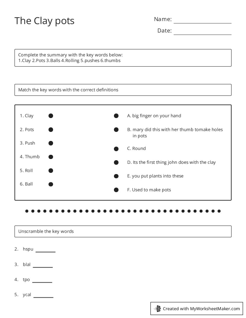 The Clay pots - My Worksheet Maker: Create Your Own Worksheets