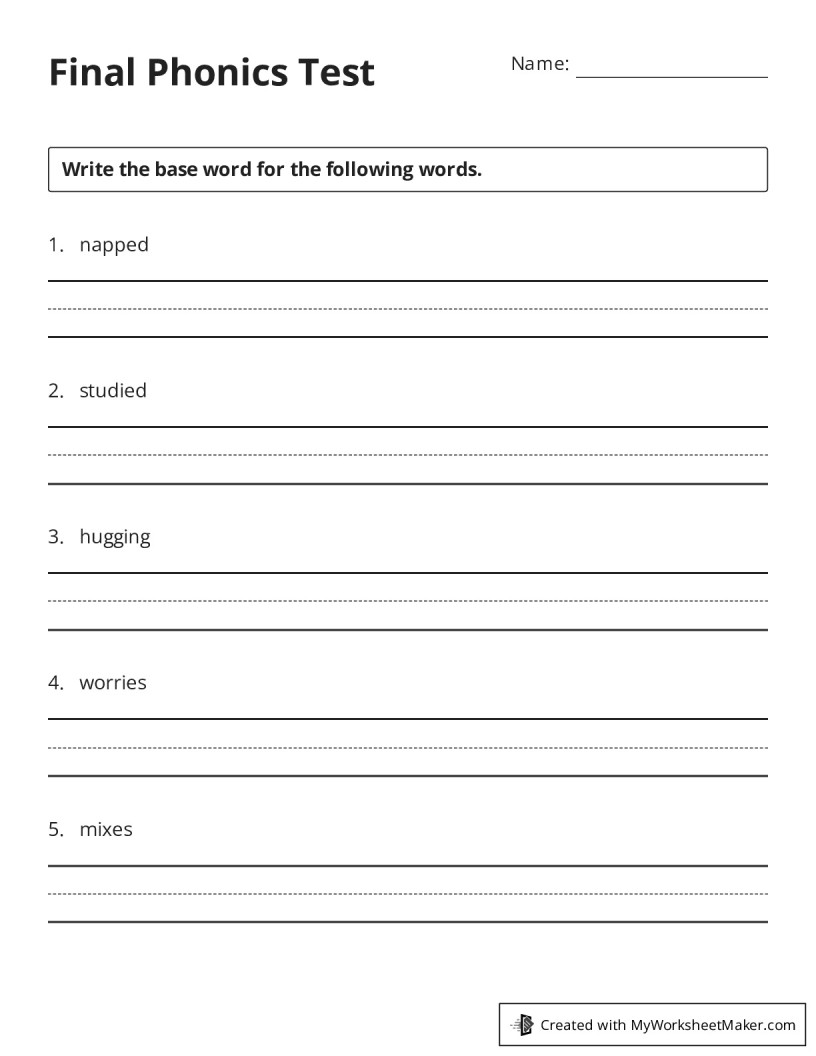 Final Phonics Test - My Worksheet Maker: Create Your Own Worksheets