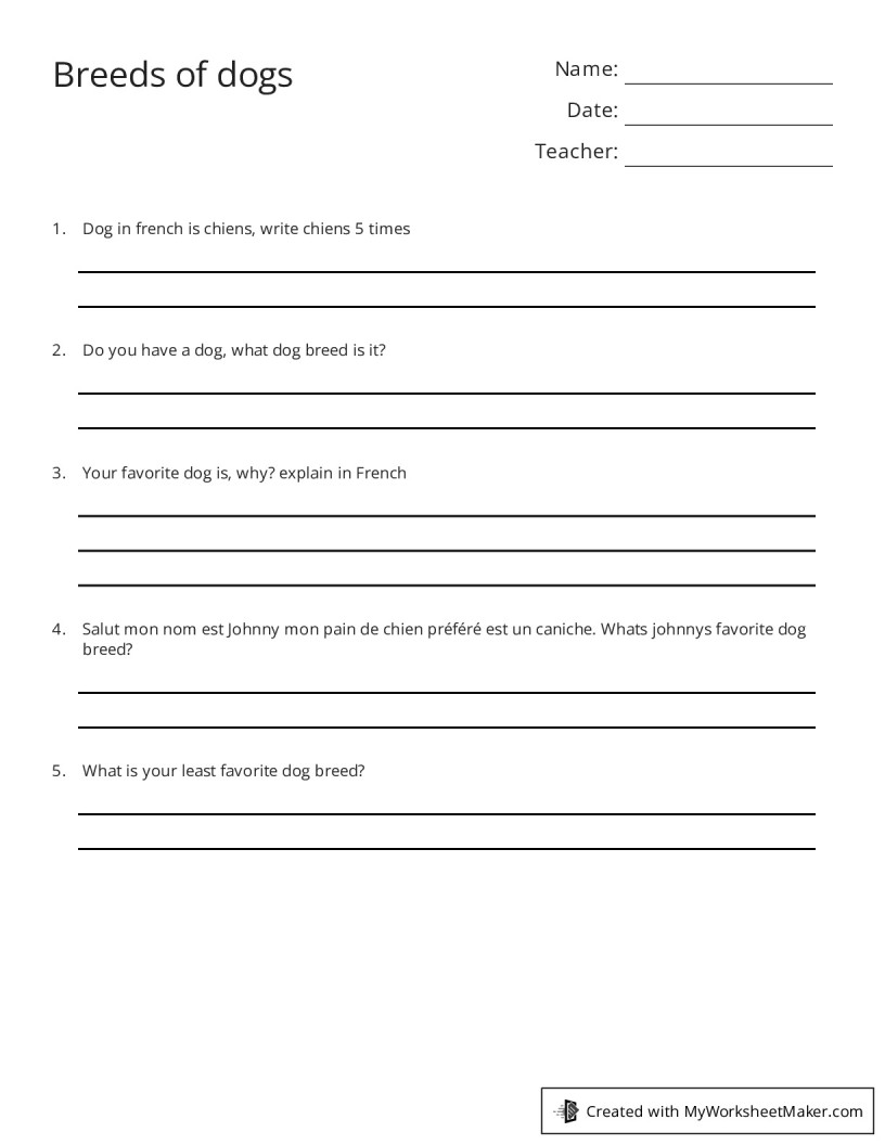 Breeds of dogs - My Worksheet Maker: Create Your Own Worksheets
