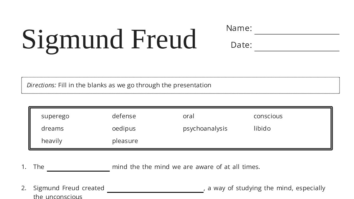 Sigmund Freud - My Worksheet Maker: Create Your Own Worksheets