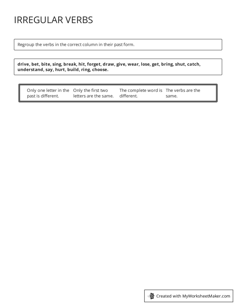Printable Irregular Verbs Worksheets
