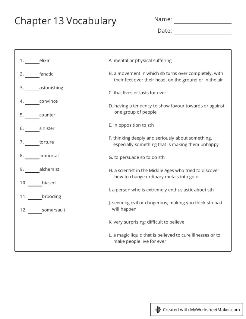 Chapter 13 Vocabulary - My Worksheet Maker: Create Your Own Worksheets