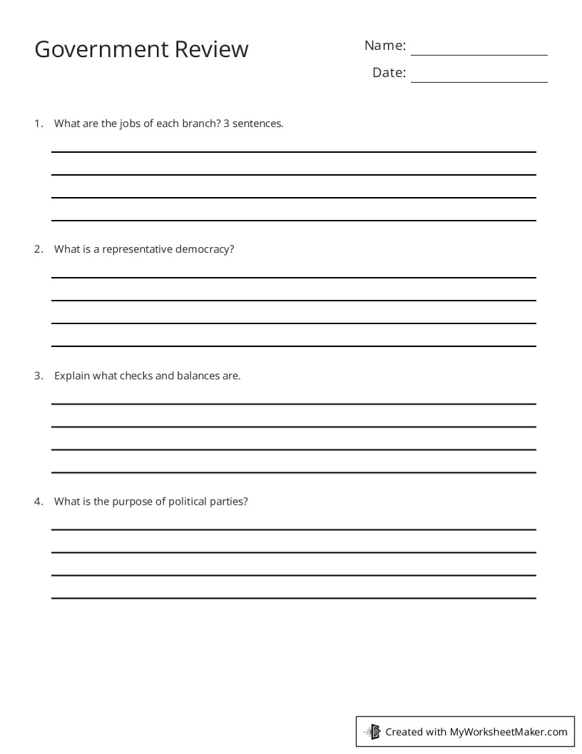 Government Review - My Worksheet Maker: Create Your Own Worksheets