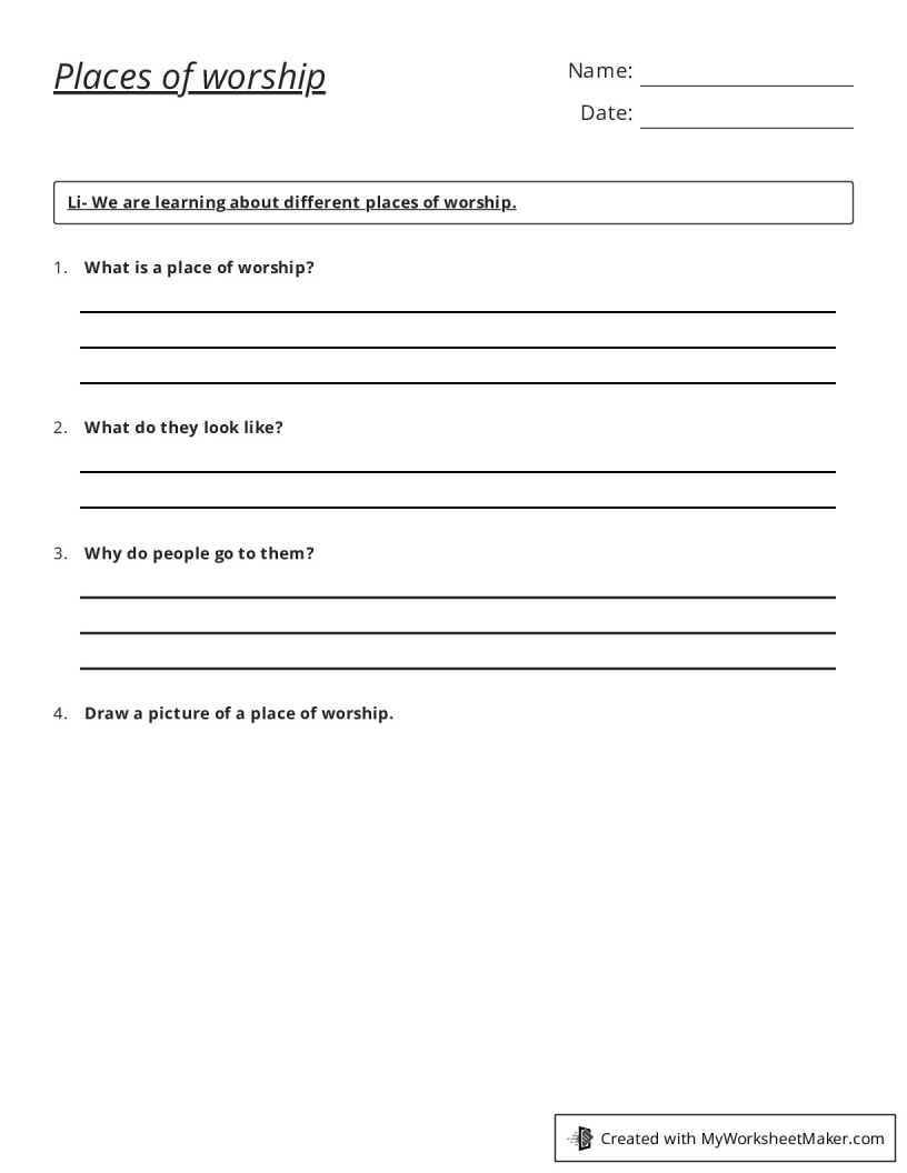Places of worship - My Worksheet Maker: Create Your Own Worksheets