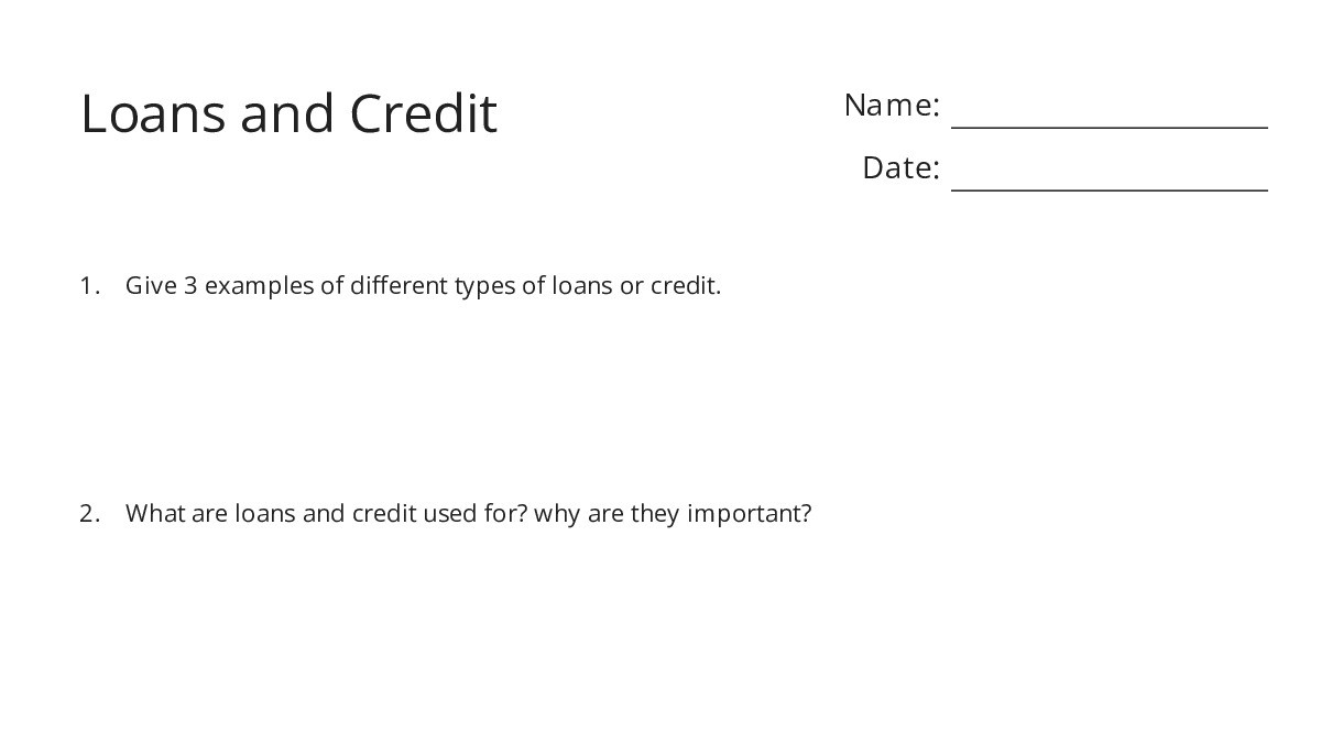 Loans and Credit - My Worksheet Maker: Create Your Own Worksheets